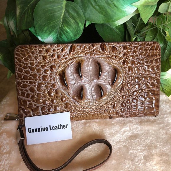 Bags | Croc Embossed Geniune Leather Wallet With Wrist Strap | Poshmark